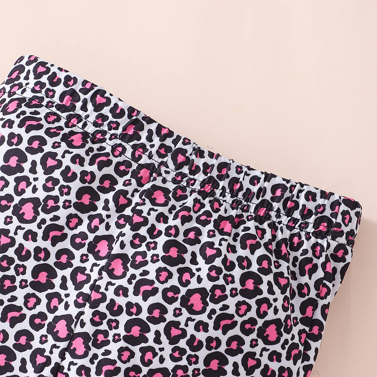 Girl Valentines Day Outfit Summer Clothes Toddler Short Sleeve Wild Heart Shirt Pink Ruffle Tops Capris Cropped Leopard Pants Kids Clothing Set 3t