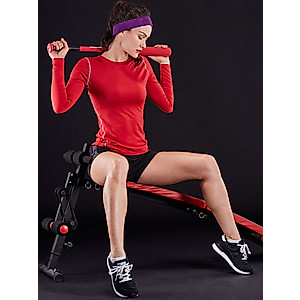 CADMUS Women's 3 Pack Running Compression Long Sleeve T Shirt,Black,Grey,Red,Small