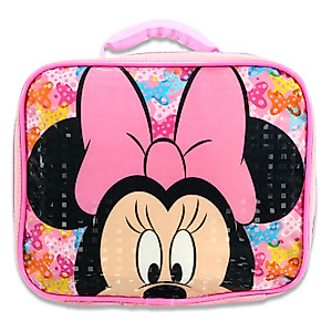 Fast Forward Minnie Mouse Backpack and Lunch Box Set - Bundle with Mini 11" Minnie Backpack, Minnie Mouse Lunch Box, Water Bottle, Stickers, More | Minnie Mouse Backpack for Girls