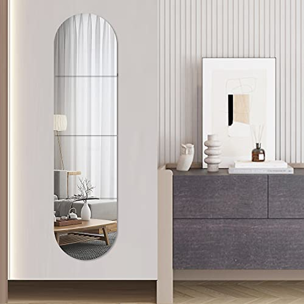 MCLEULLA 48" Full Body Mirrors for Walls, 12x12 4pcs Acrylic Plexiglass Mirror Wall-Mounted Full Length Frameless Mirror Makeup Large Long Mirror Home Workout Gym Mirror Floor Tile (Acrylic A)