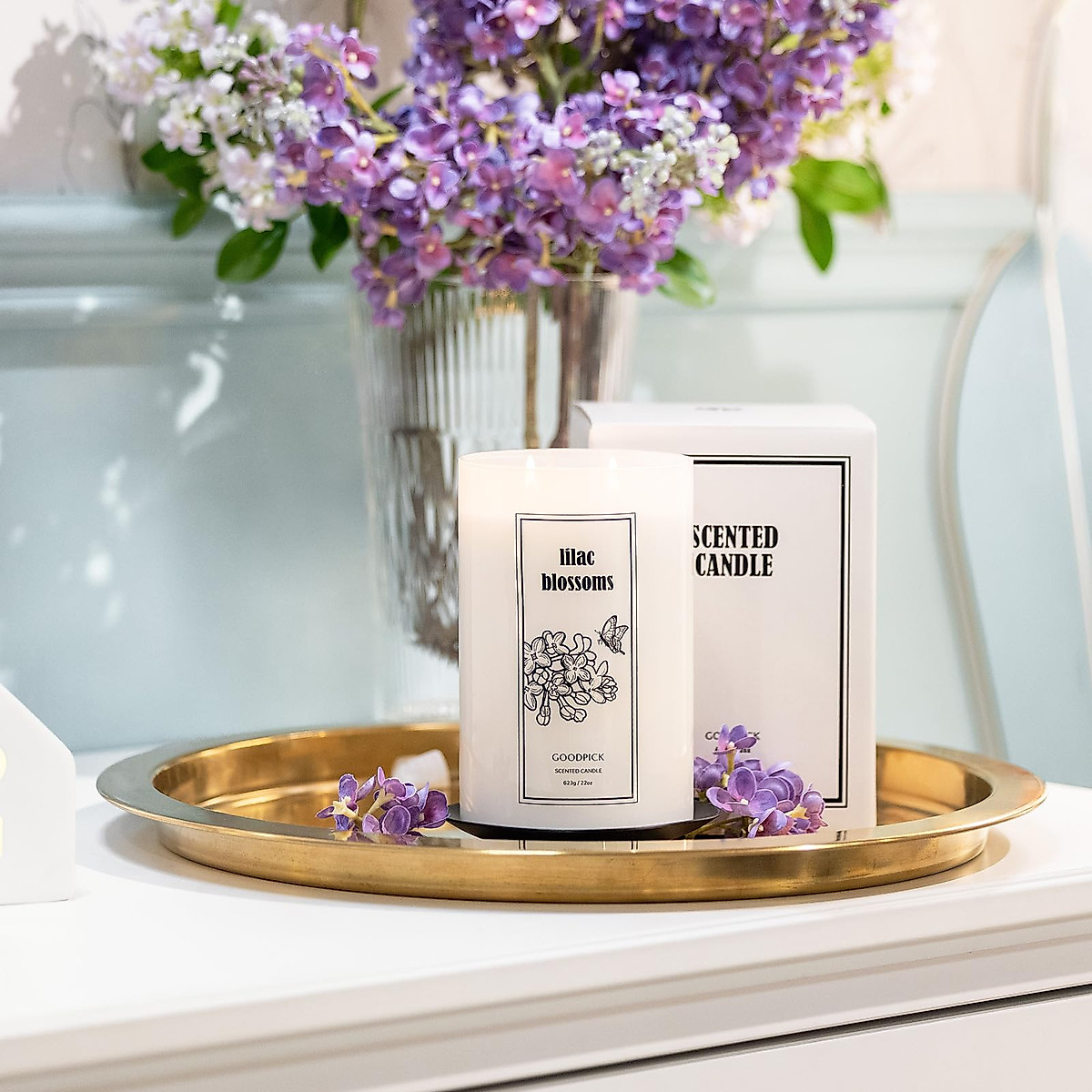 Goodpick Lilac Blossoms Soy Candles, Scented Candle 22 oz, Candles for Home Scented, Large Spring Candle, Gift for Women, Her, Mom, New Home, Graduation, Birthday Gifts, 2 Wicks