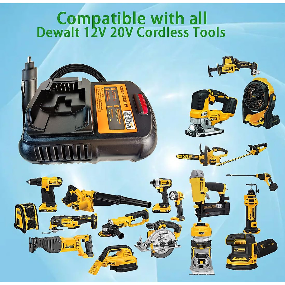 DCB119 Car Charger Replace Dewalt 20v 12V Battery Charger DCB119 to Charge DCB201 DCB202 DCB203 DCB205 DCB206 DCB606 DCB609...