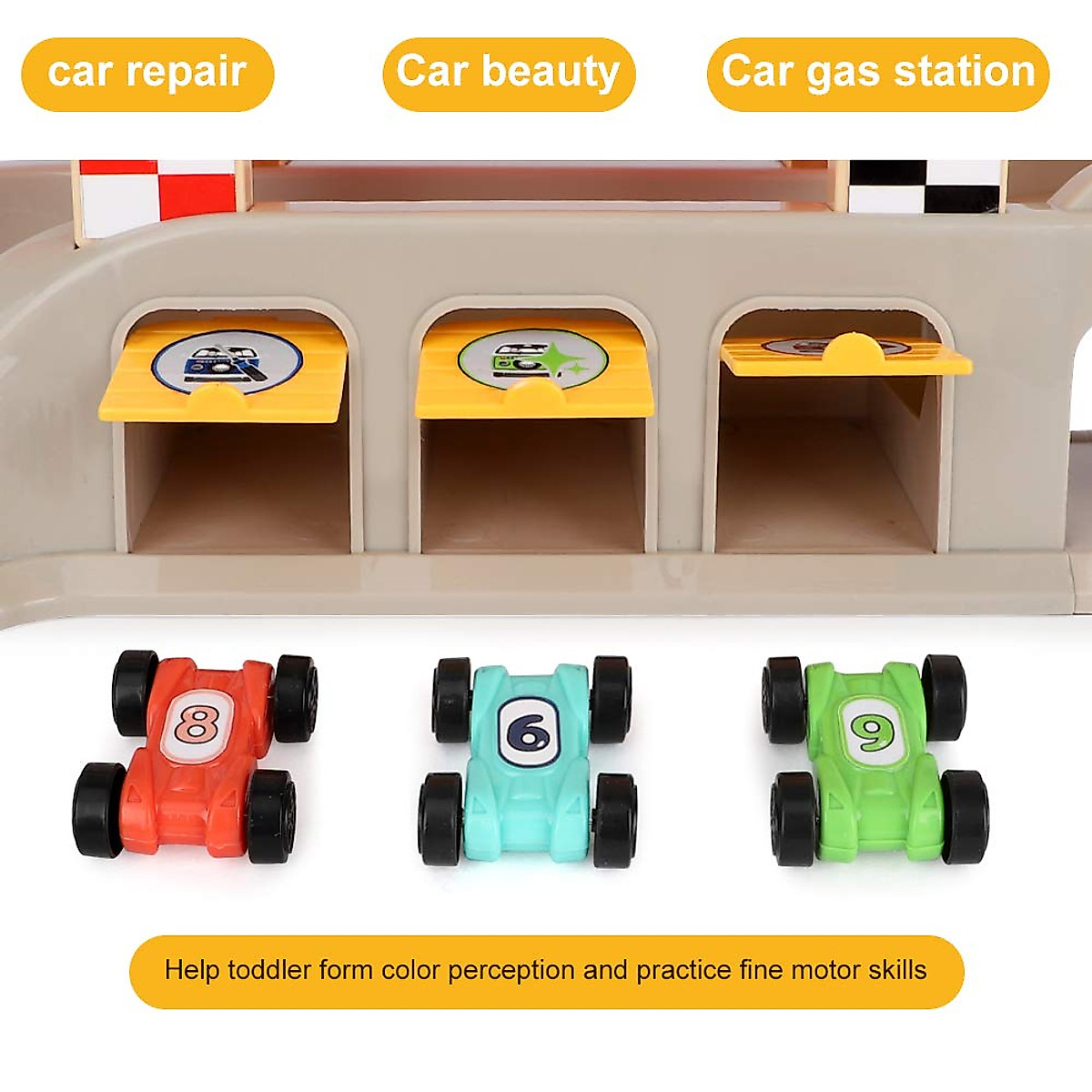 Aomola Montessori Toys for 3 4 5 Year Old Boys Toddlers, Car Ramp Toys with 8 Mini Cars, Parking Lot & Gas Station, Ramp Racer Toy Gift for Boys Girls Age 3-5
