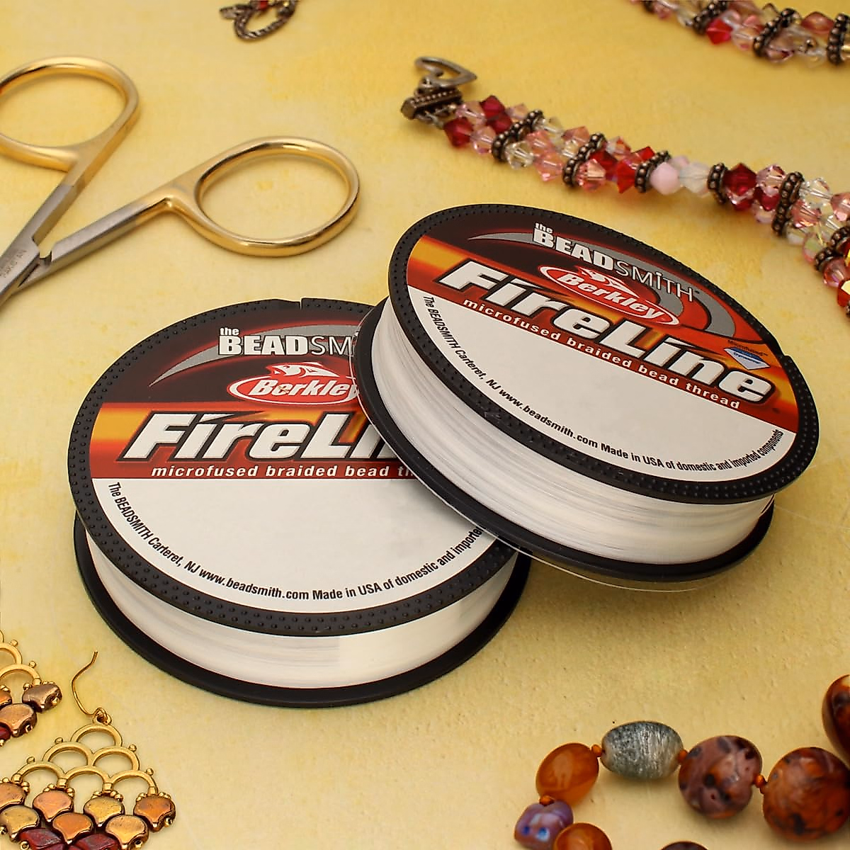 The Beadsmith Fireline by Berkley – Micro-Fused Braided Thread – 6lb. Test, .006”/.15mm Diameter, 50 Yard Spool, Crystal Color – Super Strong Stringing Material for Jewelry Making and Bead Weaving