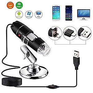 Jiusion 40 to 1000x Magnification Endoscope, 8 LED USB 2.0 Digital Microscope, Mini Camera with OTG Adapter and Metal Stand, Compatible with Mac Windows 7 8 10 11 Android Linux