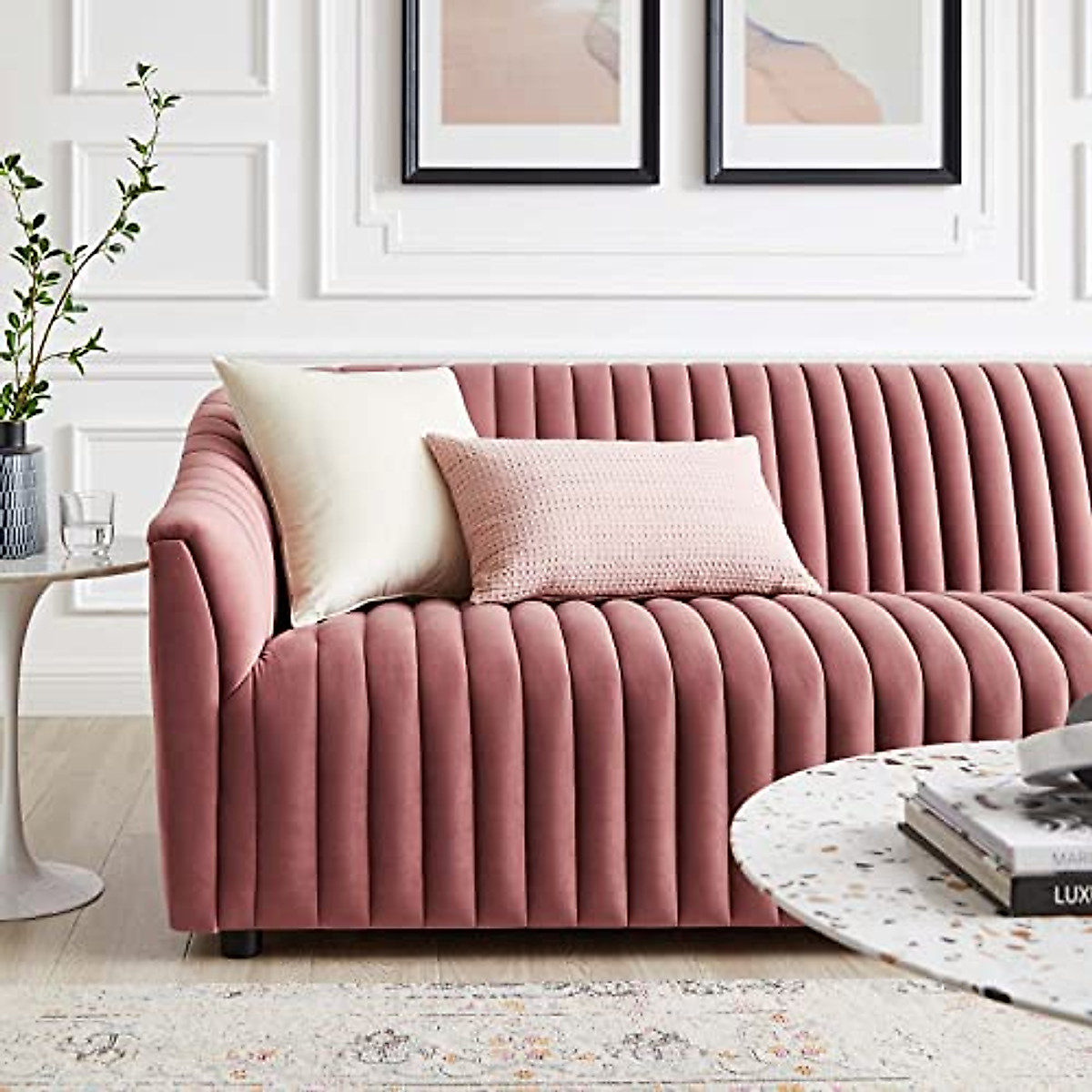 Modway Announce Performance Velvet Channel Tufted Sofa, Dusty Rose