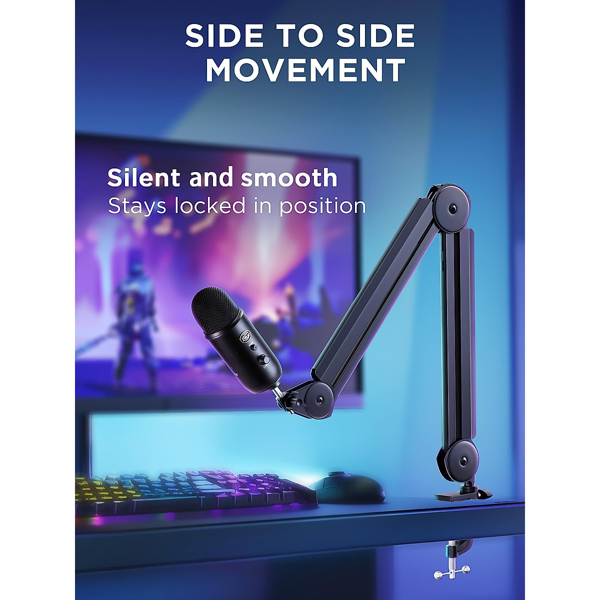 InnoGear Mic Boom Arm Microphone Stand Cable Management for Blue Yeti FIFINE AM8 K669B HyperX QuadCast S SoloCast AT2020 Shure SM7B MV7 and Other Microphone