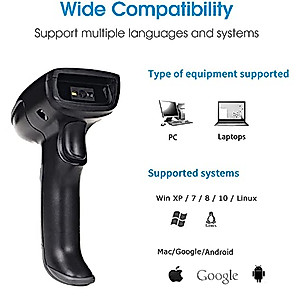 1D 2D Wired Bar Code Scanners Readers for Computers, UNIDEEPLY USB Cable Barcode Handheld, Scanning Label QR PDF417 UPC EAN Data Matrix Reader Gun Retails Precise Scan for Screen Payment Store, Black