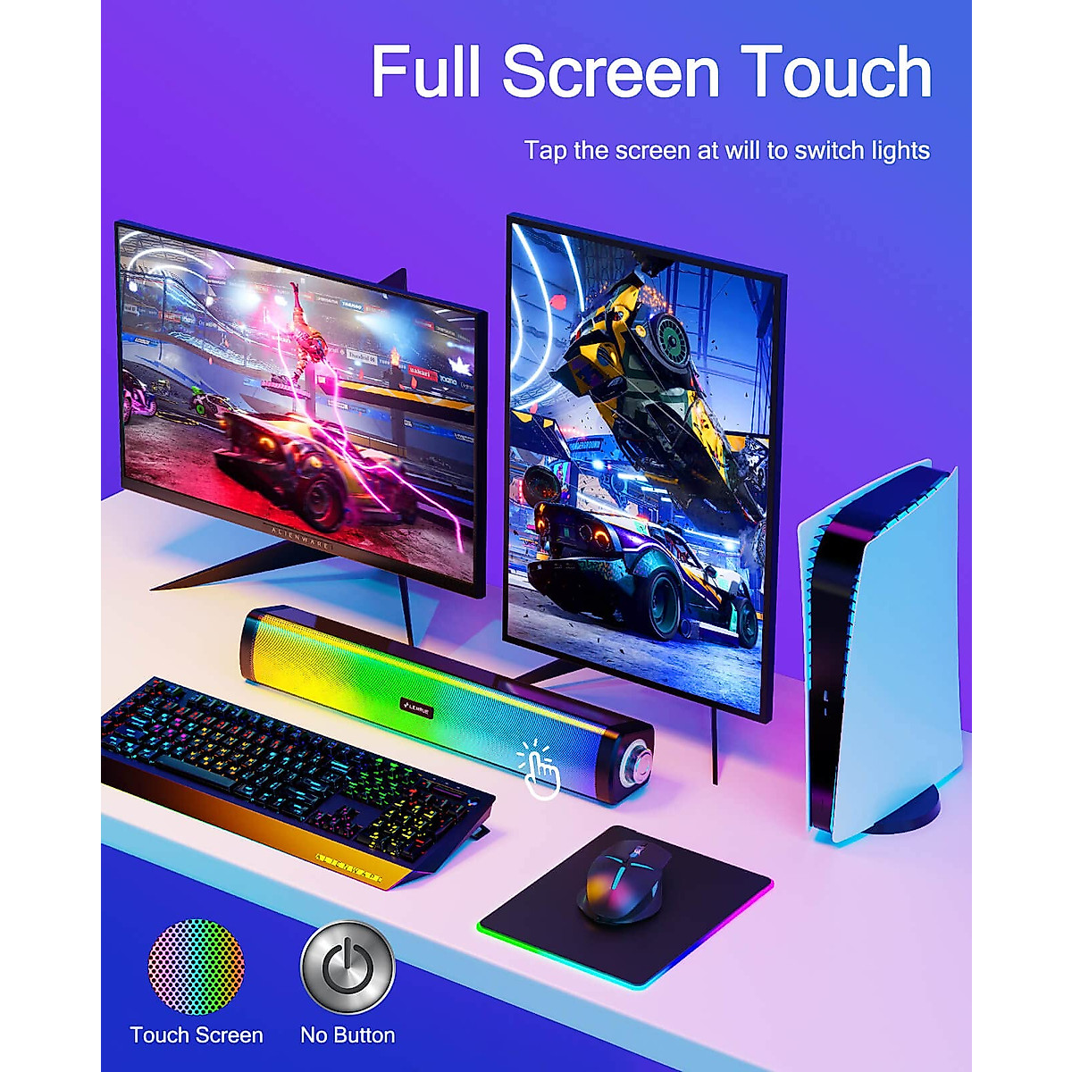 Computer Speakers for Desktop Monitor, LENRUE PC Speakers with Touch Colorful Lights, Volume Knob, USB Powered for Computer, PC, Laptop