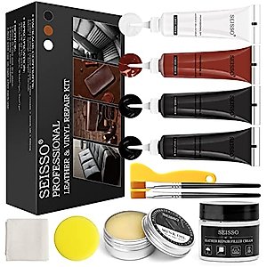 Black Leather Repair Kit for Furniture, Leather Dye for Car Seat, Sofa, Boot Care, Shoes, Leather Filler, Leather Scratch Repair Kit with Mink Oil-Set of 11