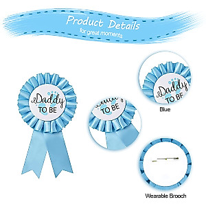 HUKONHEP 2 Packs Blue Baby Shower Sash, Mommy to Be Sash and Daddy to Be Badge, Baby Shower Decorations for Boys, Gender Reveals Gift