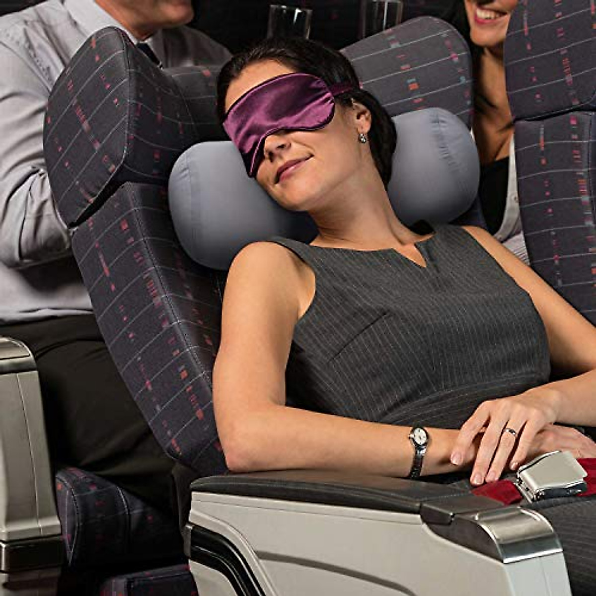 Squishy Deluxe Tube Microbead Bolster Pillow with Stay-Cool Fill & Silky Removable Cover, Flexible, Head, Neck & Back Support for Home & Away, Carrying Case, 13 x 6 inches, Grey