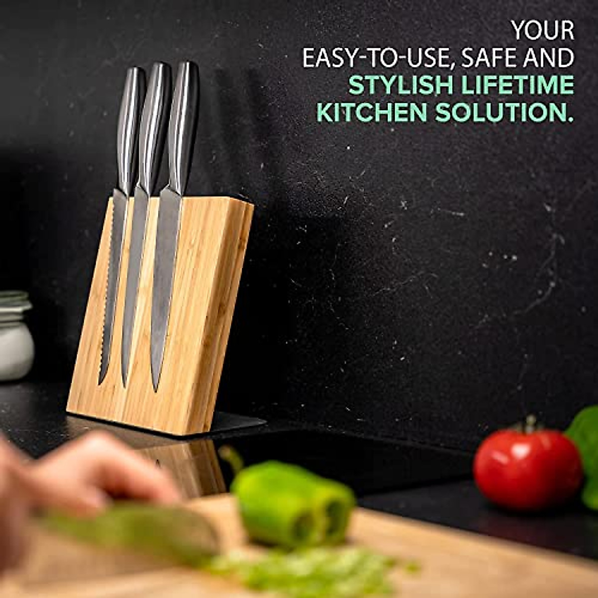 Magnetic Knife Block Without Knives By Coninx - Magnetic Knife Holder for Safe, Clean & Tidy Knife Storage - Bamboo Knife Rack Magnetic Stand for Cooking Utensils & More - Elegant Magnetic Knife Rack