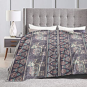 Bohemian Blanket Boho Elephant Throw Blanket Ultra Soft Fleece Animal Blanket for Home Travel Couch Sofa Warm Cozy Fuzzy Blanket Lightweight Bed Blanket for Men Women Kids 60"X50"