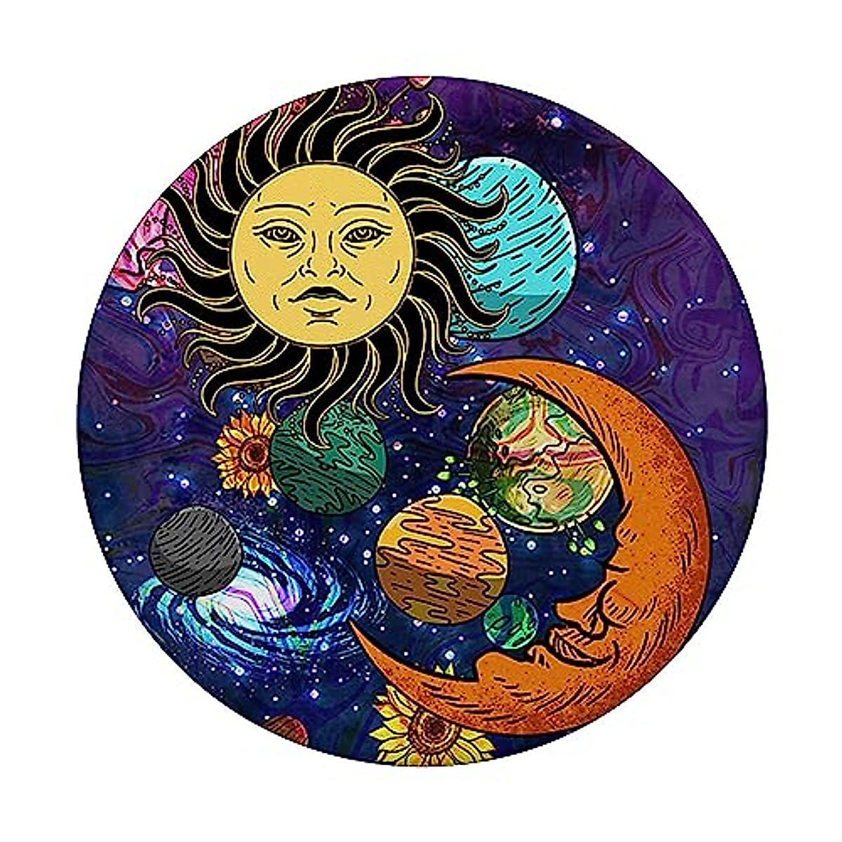 Sun Moon Face Planets Cool Trippy Galaxy Space Art Hippie PopSockets Swappable PopGrip