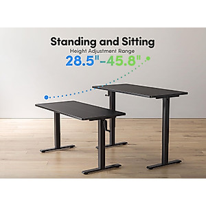FEZIBO Crank Height Adjustable Desk, 48 Inches Manual Standing Desk, Writing Table with Handle, Home Office Desk with Black Frame/Black Table Top