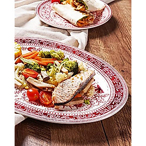 Sonemone 14 Inch Red Serving Platter Large Oval Serving Plate Tray for Entertaining Thanksgiving Christmas Party, Microwave & Dishwasher Safe