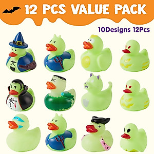JOYIN 12 PCS Halloween Glow Ducks Bath Toys, Rubber Duckies for Trick or Treating Goodie Bag Fillers, Glow in The Dark Ducky Duck for Halloween Party Favors Decorations School Classroom Prizes