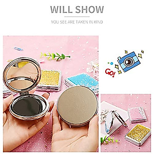 Creative Quicksand Makeup Mirror Double-Sided Portable Compact Mirror Glitter Foldable Fashion Hand Mirror Portable Travel Pocket Makeup Mirror (Round-Gold)
