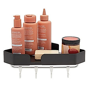 Juvale Bathroom Corner Shelves with Hooks, Wall Mounted Shower Caddy (12.5 x 8.2 in, Black, 2 Sets)