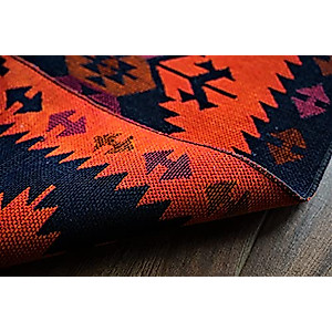Secret Sea Collection Modern Bohemian Style Small Area Rug, 2' x 3' ft, Cotton, Washable, Reversible (Black-Orange)
