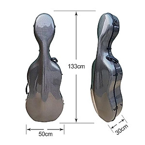WUQIMUSC Lightweight Carbon Fiber Cello Case 4/4 Full Size, Hard Shell with Wheels, Backpack Straps & Padded Handles, 3.8kg, Durable Stylish Design for Musicians (Black)