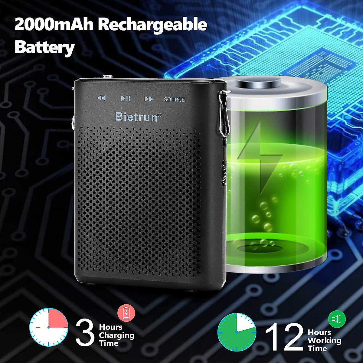 Bietrun Voice Amplifier for Teachers with Bluetooth, Portable Rechargeable Wireless Voice Amplifier with Headset Microphone Portable Megaphone Speaker for Teaching, Coach, Instructor, Tour Guide