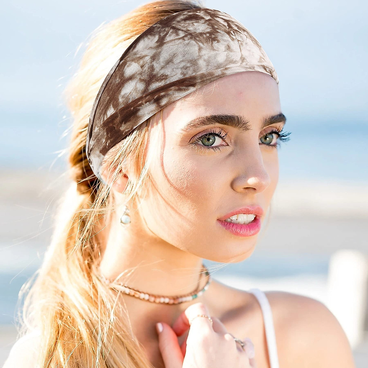 Huachi Headbands for Women Athletic Sweat Bands Tie Dye, Boho Head Bands for Workout Running Yoga Sports, Wide Turban Head Wrap for Thick Fine Hair Fashion Summer Hair Accessories, 6 Pack