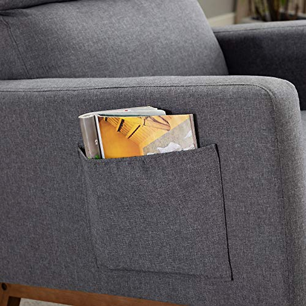 Artechwoks Rocking Chair Mid-Century Modern Fabric Nursery Rocker Armchair Upholstered High Tall Back Retro Accent Glider Rocker with Wood Base Padded Seat Comfortable for Living Room Bedroom, Grey