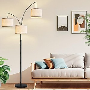 Dimmable Floor Lamp - 3 Lights Arc Floor Lamps for Living Room, 1000LM Modern Tall Standing Lamp with White Shades & Heavy Base, Mid Century Tree Floor Lamp for Bedroom Office, 3 LED Bulbs Included