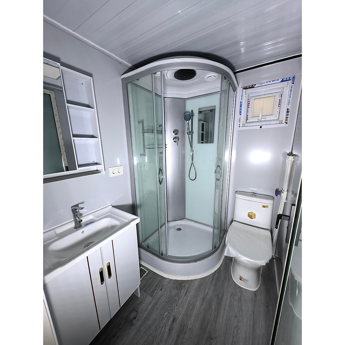 Generic Mobile House Portable House Foldable Detachable Prefabricated Luxury Villa Design Easy Setup Move,Mobile Expandable House Bedroom Bathroom Living & Kitchen (30ft X10ft X10ft), White/Grey