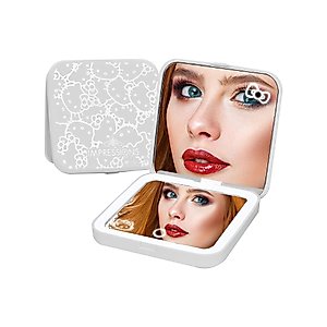 Impressions Vanity Hello Kitty Supercute Compact Mirror with Touch Sensor Switch for Adjustable Brightness, Lighted Makeup Mirror with LED Lights and 2X Magnifying Mirror Top (White)