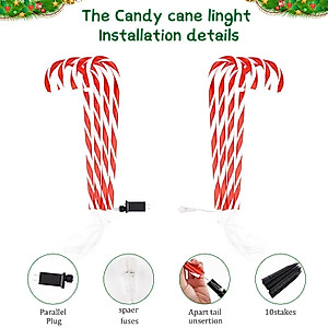 Christmas Candy Cane Pathway Markers Lights, 21.2" Christmas Holiday Outdoor Decorations Lights, Xmas Stakes Lights with 8 Blinking Modes Waterproof, Set of 10 Connectable for Garden Yard Patio Lawn
