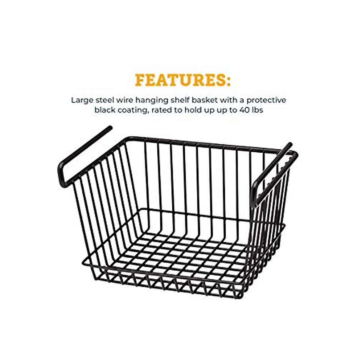 SnapSafe Hanging Shelf Large Basket, 76011 - Coated Wire Basket Maximizes Storage for Documents, Gun Accessories, & Ammo - Easy Access Under Shelf Storage for Gun Safes - Holds Up to 40 Pounds