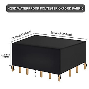 Kaucytue Patio Furniture Covers, 98.5" L×78.7" W×31.5" H Outdoor Furniture Cover Waterproof Rectangular, Heavy Duty 420D Outdoor Table and Chair Set Covers, Black