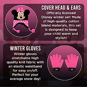 Disney Minnie Mouse Kid’s Winter Hat and Snow Gloves for Girls and Toddlers, 2 Pc. Set, Warm Fleece Lined Beanie with Bow