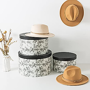 Soul & Lane Floral Hat Round Boxes with Lids - Set of 3: Nesting Cardboard Hat Storage, Large Black Print Hat Cases, Round Decorative Keepsake Boxes, Stacking Paper Mache Craft Boxes