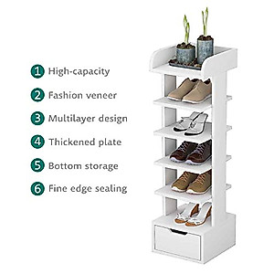 Waktavel Shoe Rack Organizer, Wooden 5 Tiers Vertical Shoe Rack with Drawer and Open Top, Space Saving Small Shoe Storage Stand for Entryway Hallway Bedroom (White Shoe Rack 5 Tier)