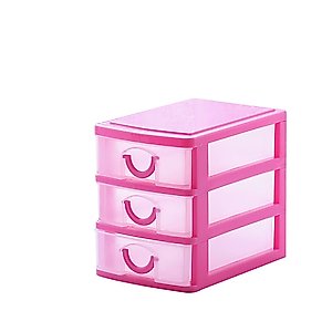 Mini Desktop Drawer, Multi-layer Plastic Drawer Storage Box Cosmetic Storage Container Tabletop Sundries Storage Case, Removable Desktop Organizer Box (Pink, Three Layers)