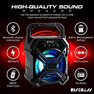 Portable Wireless Bluetooth Speaker for iPhone, Android, iPod and More - Rechargeable Bluetooth Speaker for Kids & Adults - Mini Speaker with Party Lights, for Hiking, Camping, Picnic and Boating.