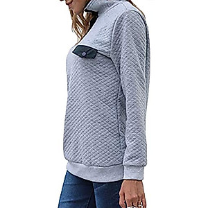 SEBOWEL Women Pullover Sweatshirt Jacket Colorblock Long Sleeve Button Quilted Sweatshirt Jumper Blouse Top, Light Blue, XL