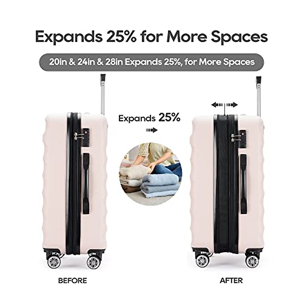 GinzaTravel 3-Piece Luggage Set with TSA Locks, Expandable, and Friction-Resistant in Light pink - Includes 20", 24" & 28" Spinner Suitcases