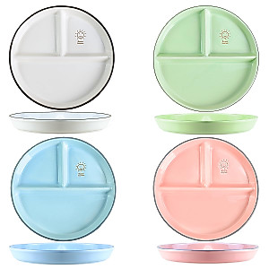 CoCoMe Round Smile Sun Ceramic Porcelain Divided Dessert Salad Plate Dinner Plate - 8 Inch (1, Blue)