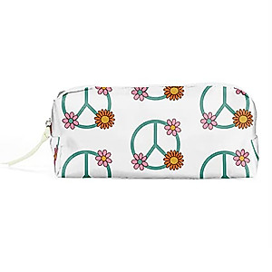 Pencil Pouch Pencil Case Pencil Bag Pen Case Pouch Box Organizer for Teen Girls Boys School Students Waterproof Zipper Pouch for Office Supplies Makeup, Groovy Hippie Retro Flower Peace Sign Decor
