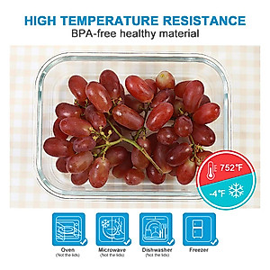 DAS TRUST 5 Pack 36oz Glass Food Storage Containers Meal Prep Containers Reusable Fridge Organizers Lunch Container for Adults Food Storage Containers with Lids Airtight Pizza Storage Salad Container