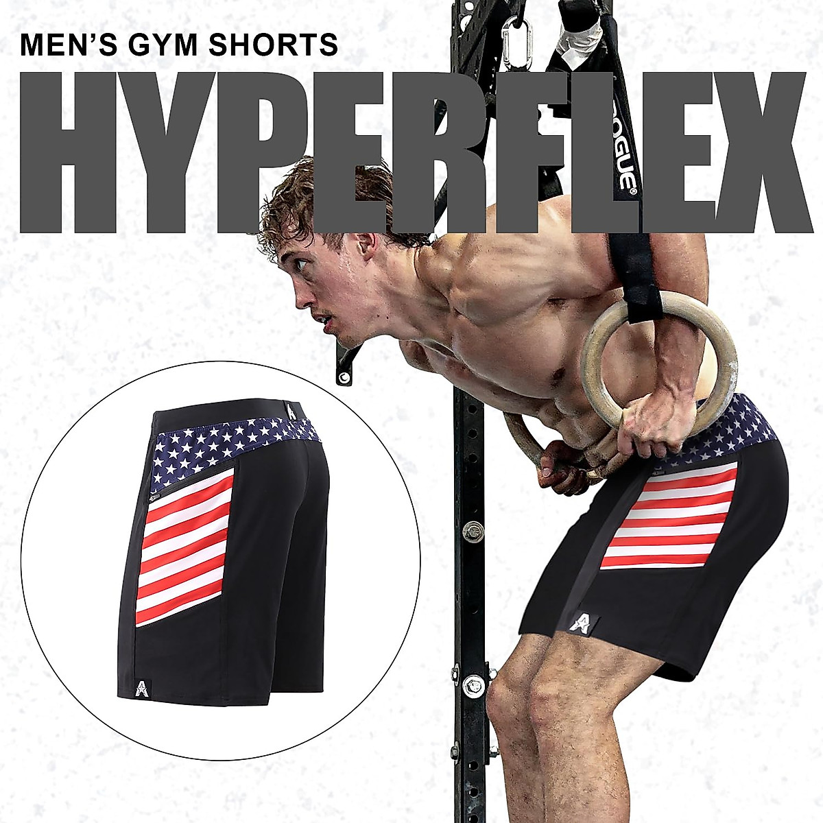Anthem Athletics Hyperflex 9 in Men's Workout Shorts - Zipper Pocket Short for Running, Athletic & Gym Training - Black & American Flag G2 - Medium
