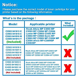 LCL Compatible Toner Cartridge Replacement for Ricoh 841813 841816 841815 841814 MP C3003 C3503 C3004 C3504 C3003 C3503 C3004 C3504 Lanier MP C3003 C3503 C3004 C3504 (4-Pack Bk C M Y)
