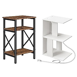 ALLOSWELL End Table with Storage Shelf and MAHANCRIS End Table with Charging Station Bundle, Sofa Couch Table with Storage Shelf,Beside Table for Bedroom, Living Room ETHR3801-ETWT18E01Z