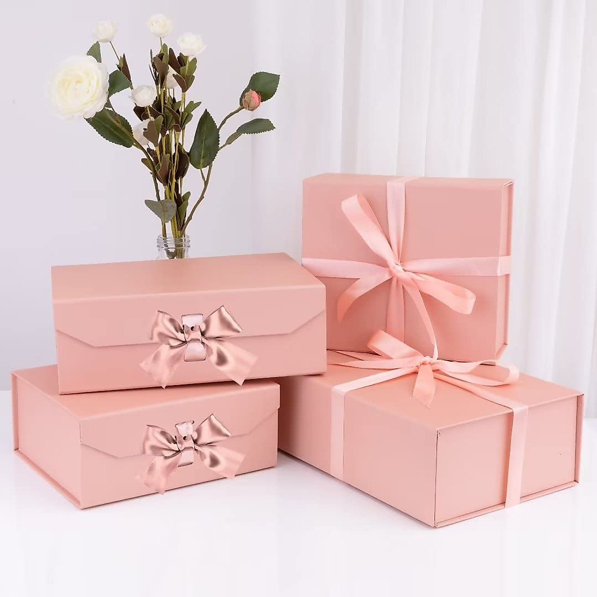 MUMUPACK Gift Box 8x7x3.3 Inches,Pink Gift Box with Lid, Storage Box Ribbon Magnetic Closure for Luxury Packaging Box for Presents,Wedding Christmas Birthdays Gift Packging