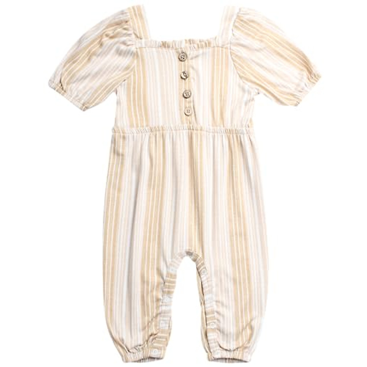 Jessica Simpson Baby Girls' Romper - One Piece Short Sleeve Jumpsuit for Baby Girls with Headband (Infant Sizes: 0-24M), Size 6-9 Months, Yellow Stripe